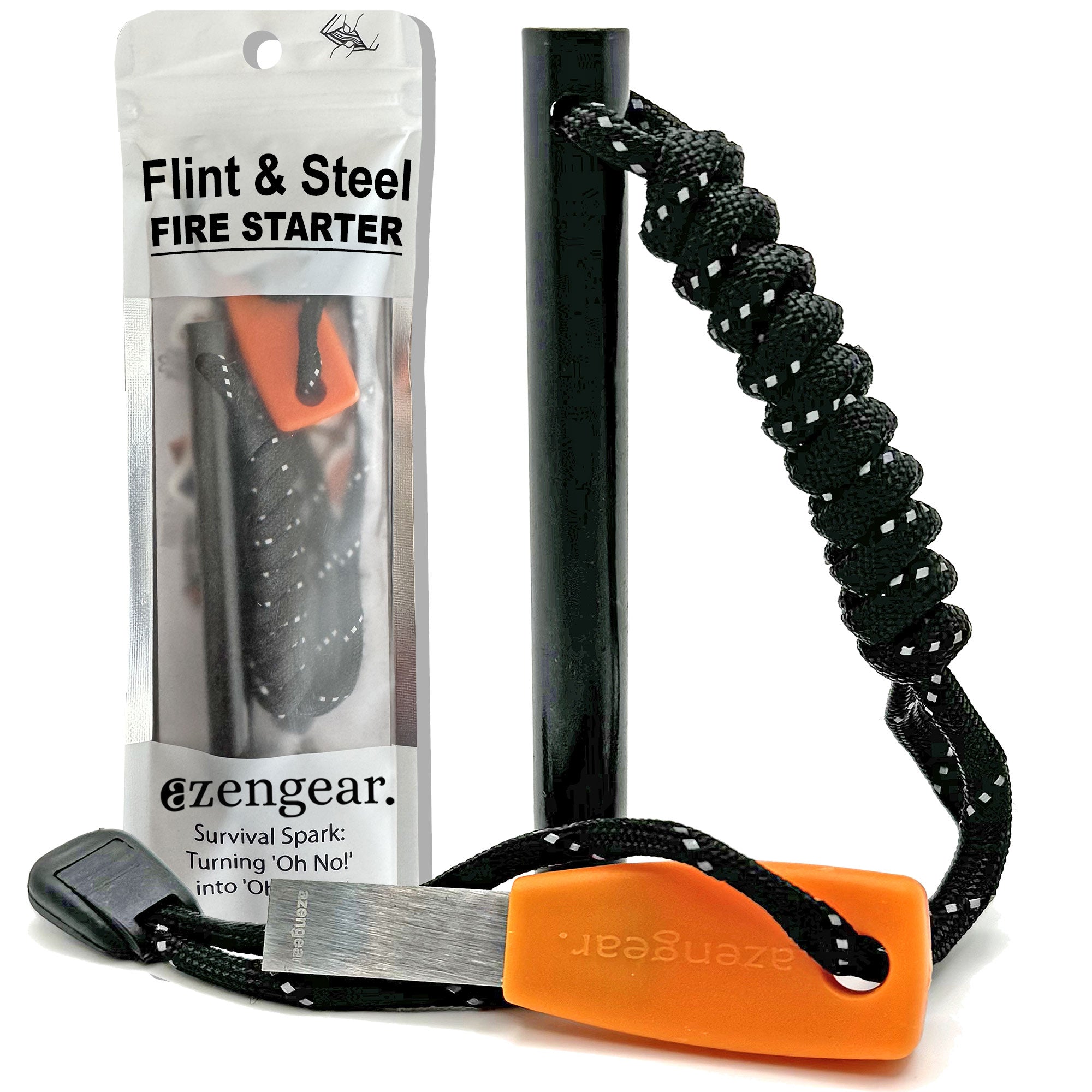 aZengear Camping Flint and Steel Fire Starter, Ferro Rod, HSS Striker