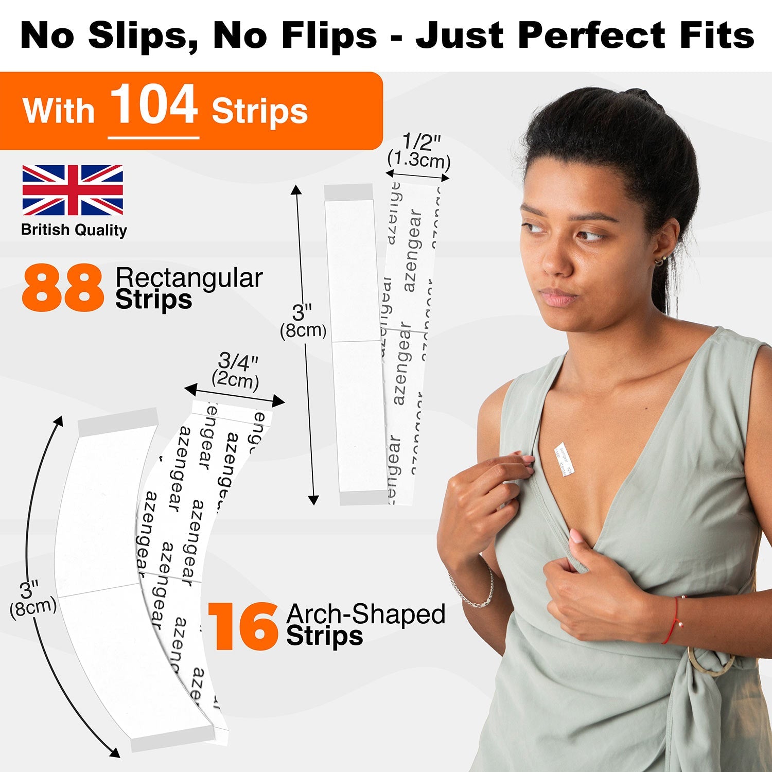 Double Sided Body Tape for Clothes, Hijab, Dress (104 Strip Pack)