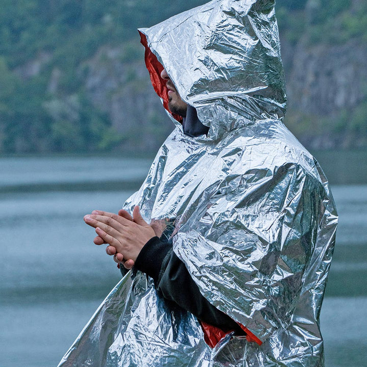 Emergency Survival Poncho Blanket (4pc), Reversible with Hood ...