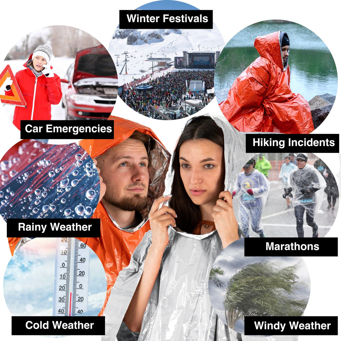 Emergency Survival Poncho Blanket (4pc), Reversible with Hood ...